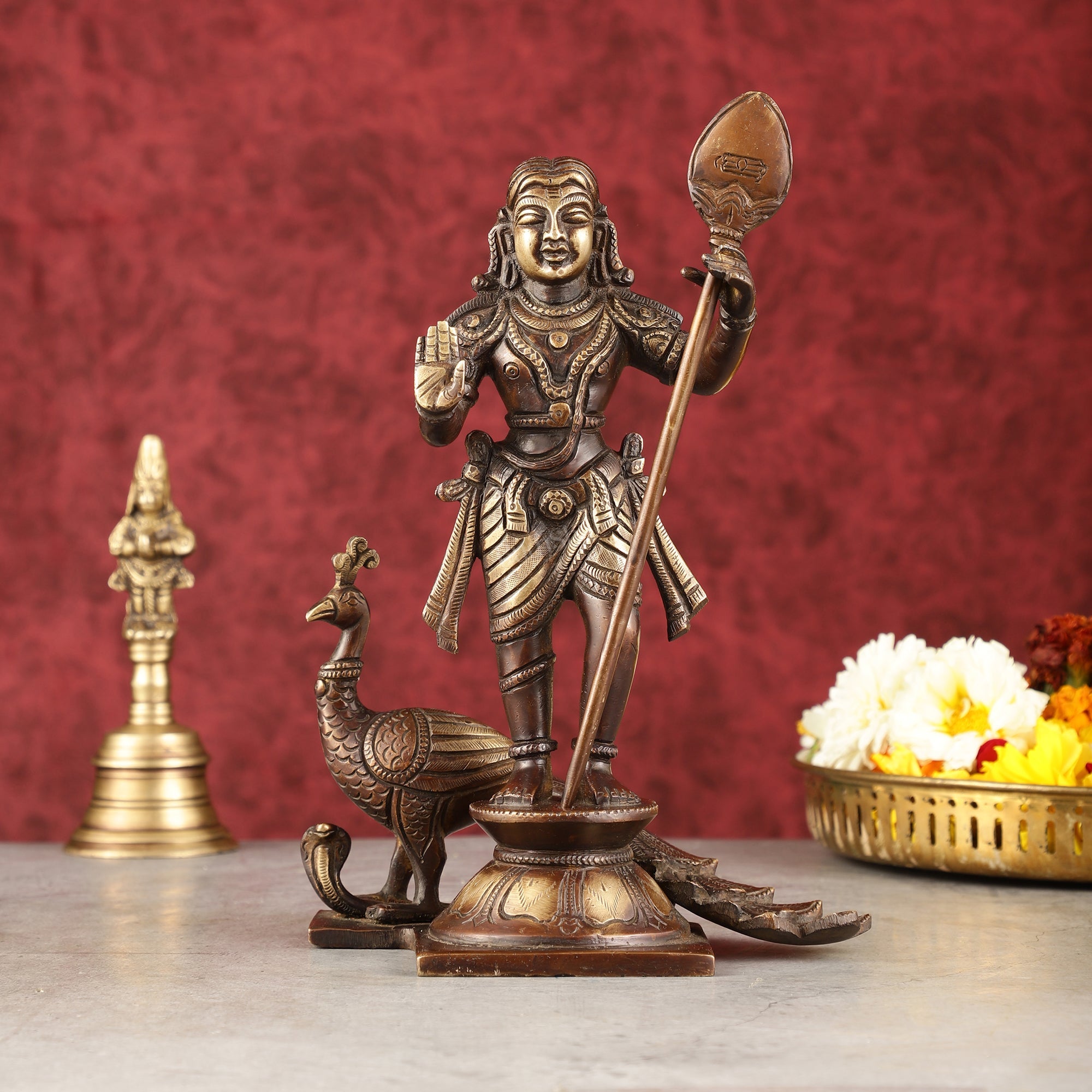 Pure Superfine Brass Raja Murugan Kumaraswamy Idol - 8.75" antique cho ...