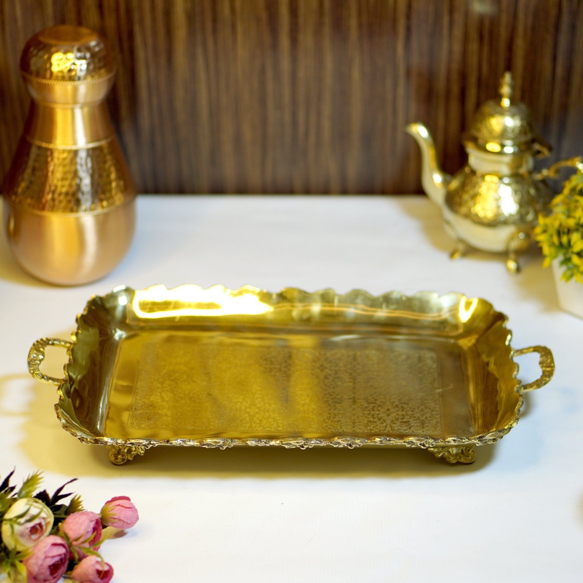 Brass Rectangular Fruit Serving Tray – Velan Store